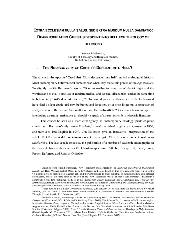 (PDF) Extra Ecclesiam Nulla Salus, Sed Extra Mundum Nulla Damantio ...