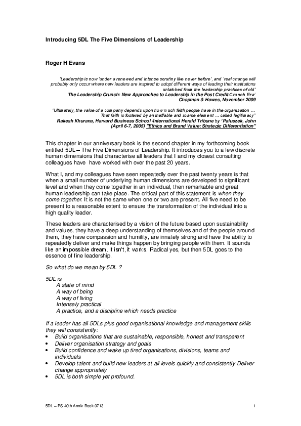 (DOC) Five Dimensions of Leadership - 5DL