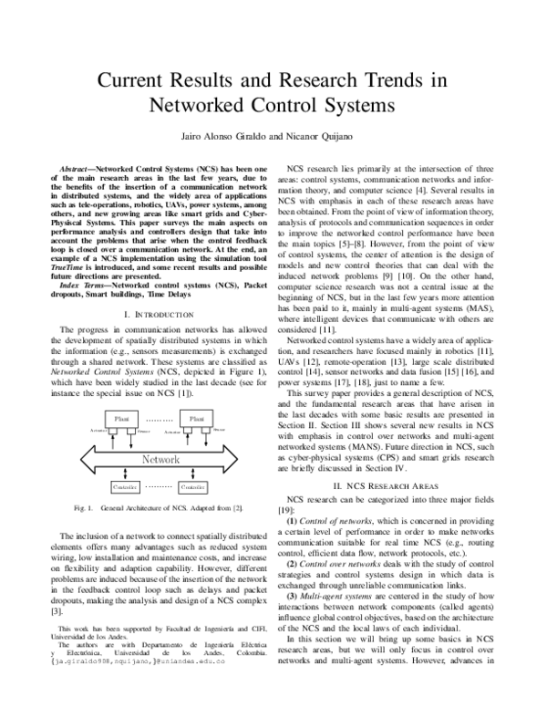 (PDF) Current results and research trends in networked control systems