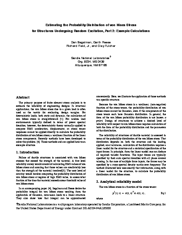 (PDF) Estimating the Probability Distribution of von Mises Stress for Structures Undergoing ...
