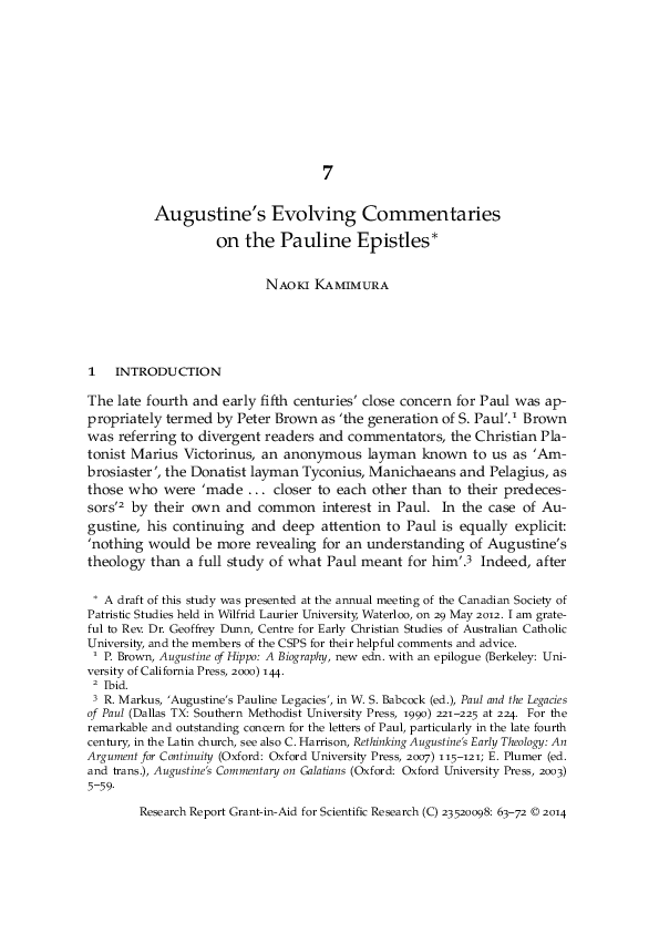 Augustine’s Evolving Commentaries on the Pauline Epistles