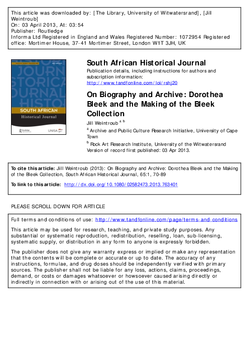 (PDF) On Biography and Archive: Dorothea Bleek and the Making of the ...