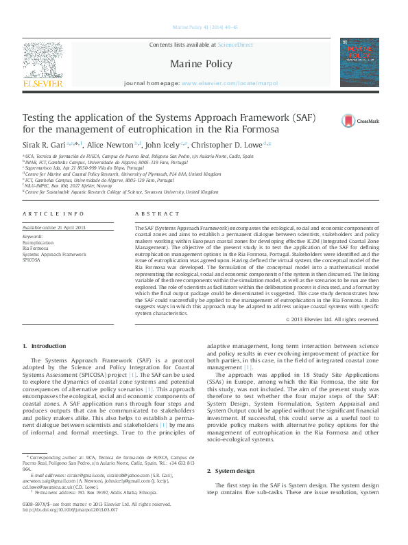 (PDF) Testing the application of the Systems Approach Framework (SAF ...
