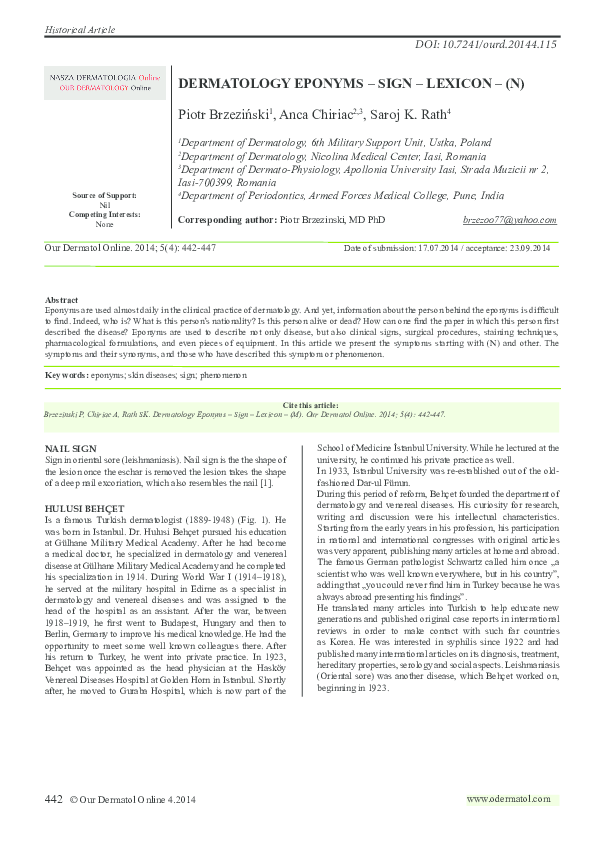 (PDF) Dermatology Eponyms – sign –Lexicon (N)