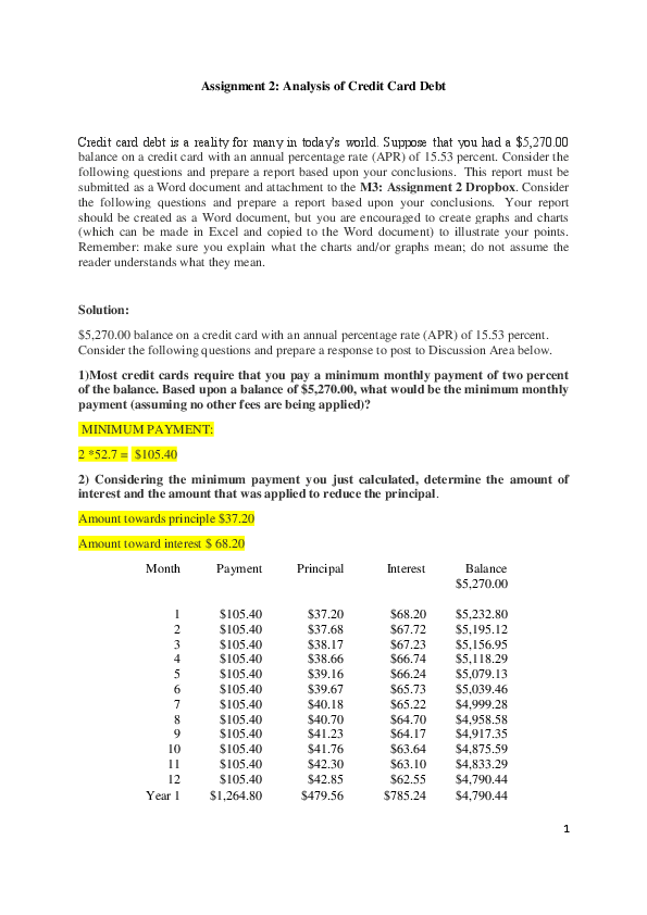 (DOC) Assignment 2: Analysis of Credit Card Debt