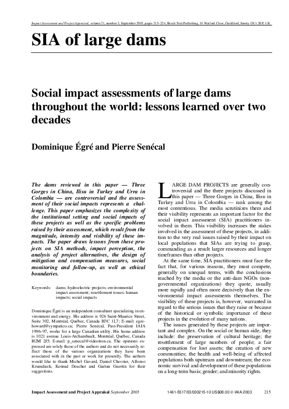 (PDF) Social impact assessments of large dams throughout the world ...