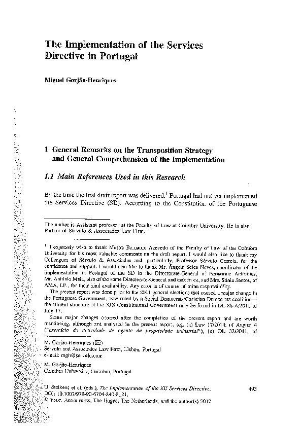 Pdf The Implementation Of The Eu Services Directive Transposition Problems And Strategies