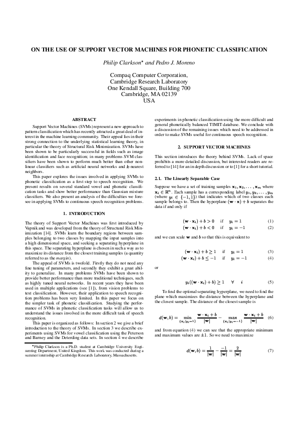(PDF) On the use of support vector machines for phonetic classification