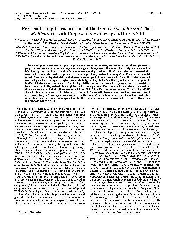 (PDF) Revised Group Classification of the Genus Spiroplasma (Class ...