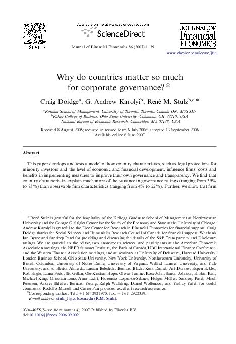 (PDF) Why do countries matter so much for corporate governance