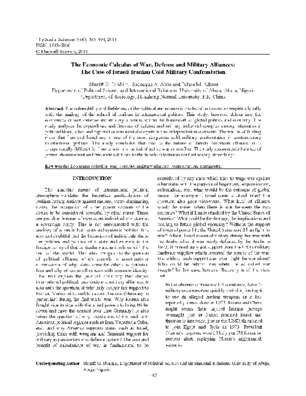 (PDF) THE ECONOMIC CALCULUS OF WAR, DEFENSE AND MILITARY ALLIANCES
