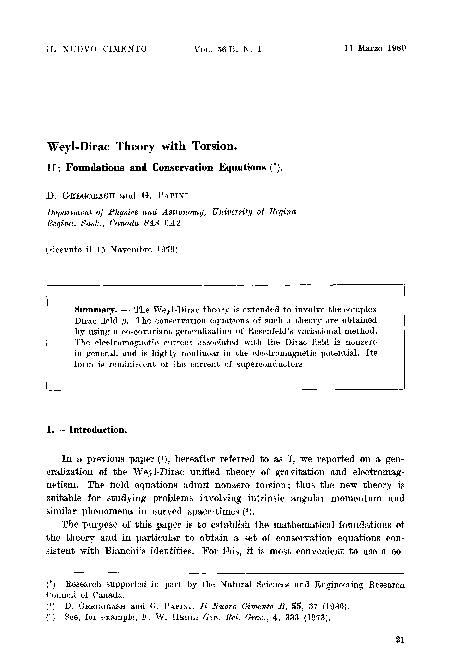 (PDF) Weyl-Dirac Theory with Torsion. II: Foundations and Conservation ...