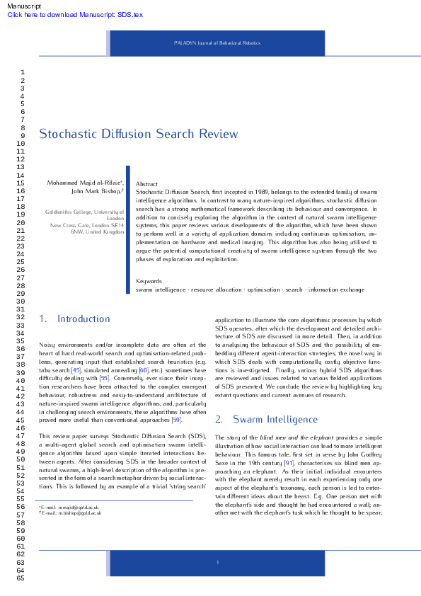 Pdf Stochastic Diffusion Search Review