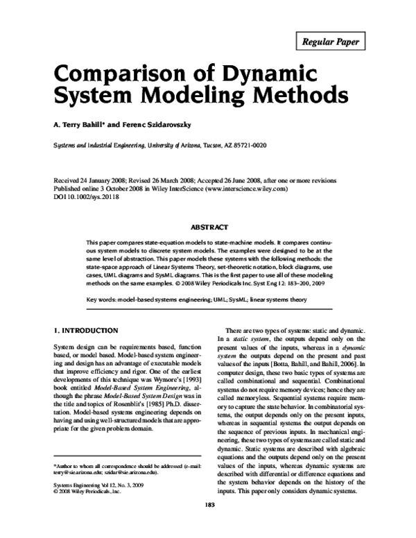 Pdf Comparison Of Dynamic System Modeling Methods