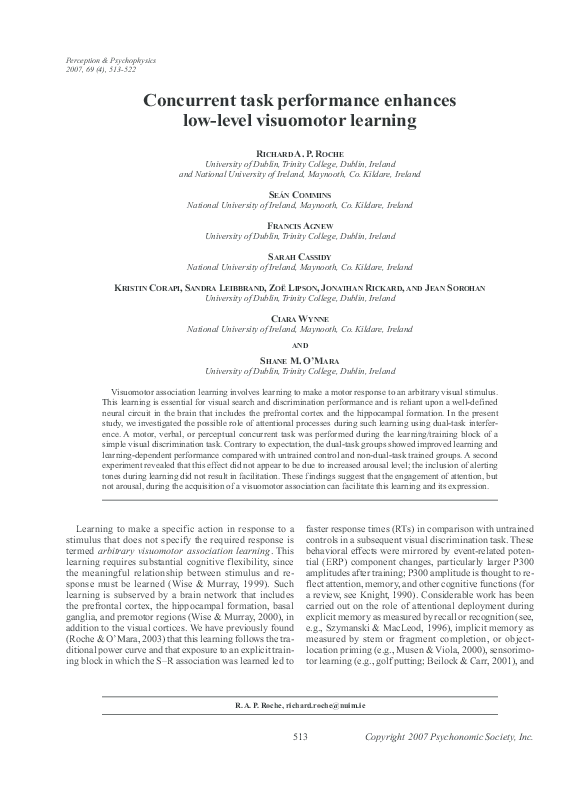 (PDF) Concurrent task performance enhances low-level visuomotor learning