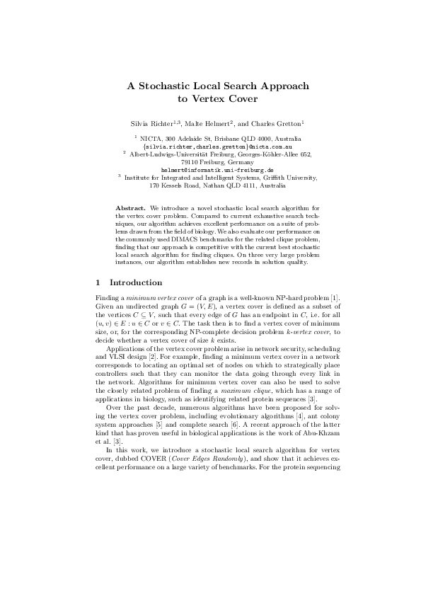 (PDF) A Stochastic Local Search Approach to Vertex Cover
