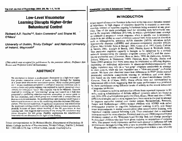 (PDF) Low-level visuomotor learning disrupts higher-order behavioural control