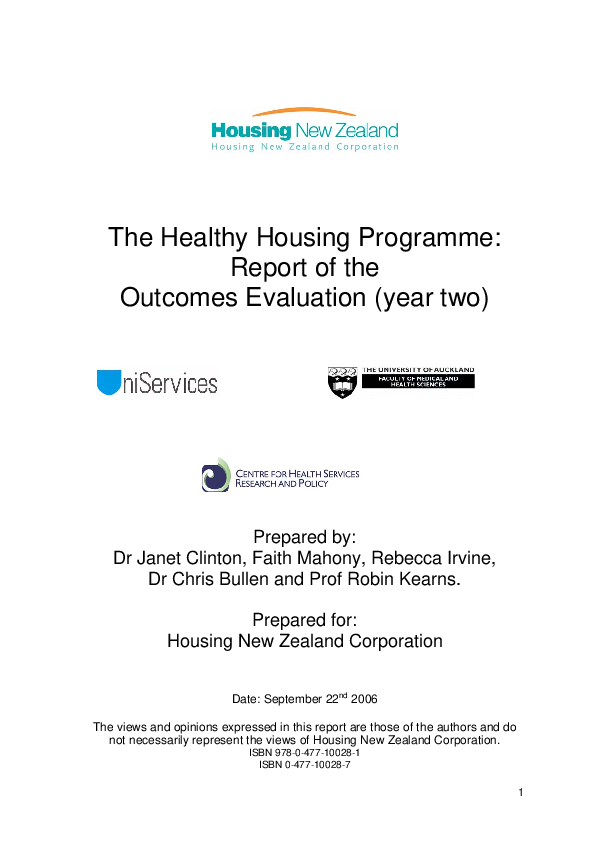 (PDF) The Healthy Housing Programme: Report of the Outcomes Evaluation ...