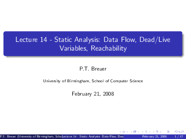 (PDF) Lecture 14 - Static Analysis: Data Flow, Dead/Live Variables ...
