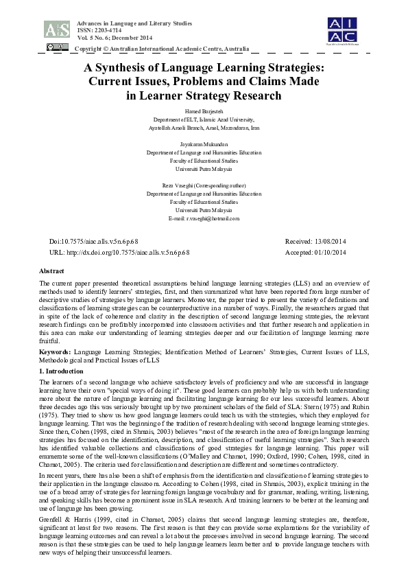 (PDF) A Synthesis of Language Learning Strategies: Current Issues ...