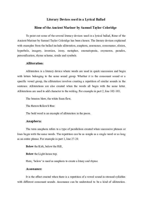 (DOC) Literary Devices used in a Lyrical Ballad | GEET SOLANKI ...