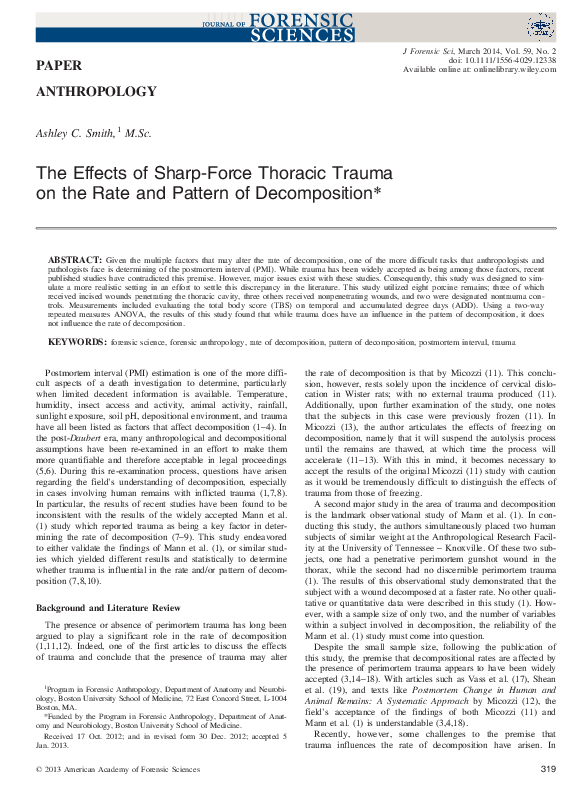 (PDF) The effects of sharp-force thoracic trauma on the rate and ...