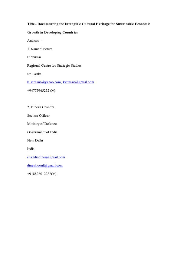 (PDF) Documenting the Intangible Cultural Heritage for Sustainable ...