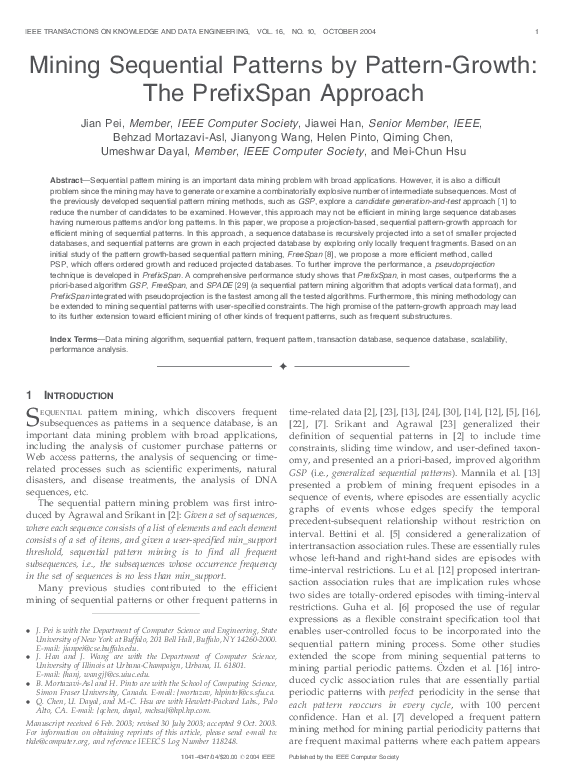 Pdf Mining Sequential Patterns By Pattern Growth The Prefixspan Approach Jiawei Han