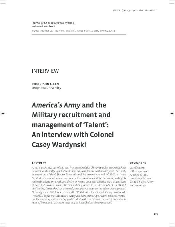 (PDF) America's Army and the Recruitment and Management of 'Talent': An ...