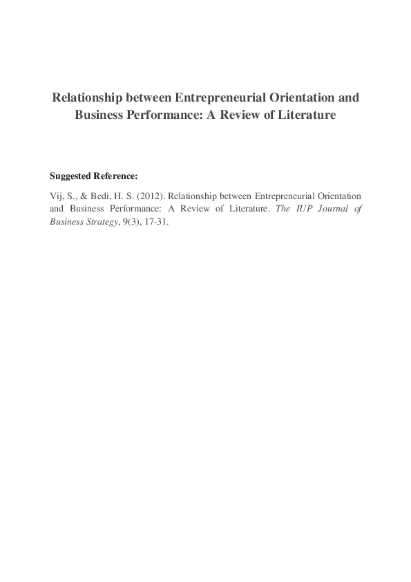 (PDF) Relationship between Entrepreneurial Orientation and Business Performance: A Review of ...