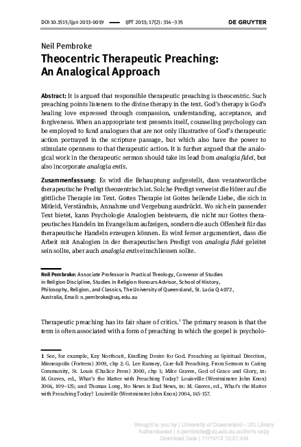 (PDF) Theocentric Therapeutic Preaching: An Analogical Approach