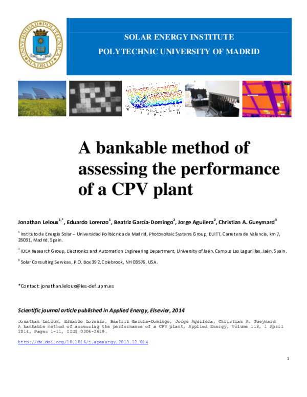 (PDF) A bankable method of assessing the performance of a CPV plant