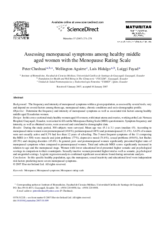 (PDF) Assessing menopausal symptoms among healthy middle aged women ...