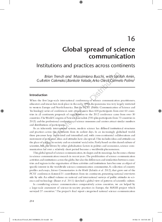 (PDF) The global spread of science communication - institutions and ...