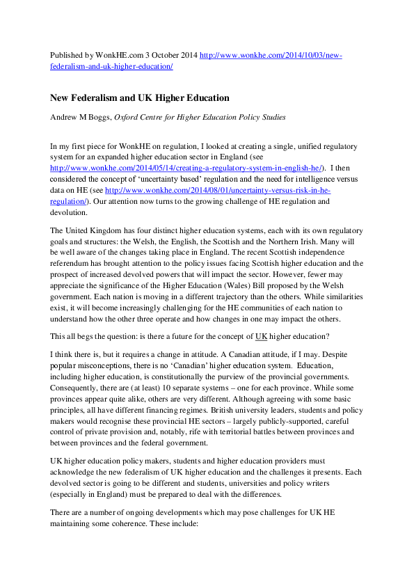 (PDF) New Federalism and UK Higher Education