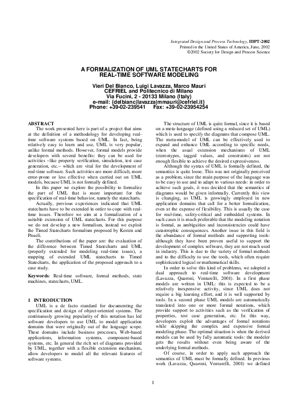 Pdf A Formalization Of Uml Statecharts For Real Time Software Modeling Marco Mauri