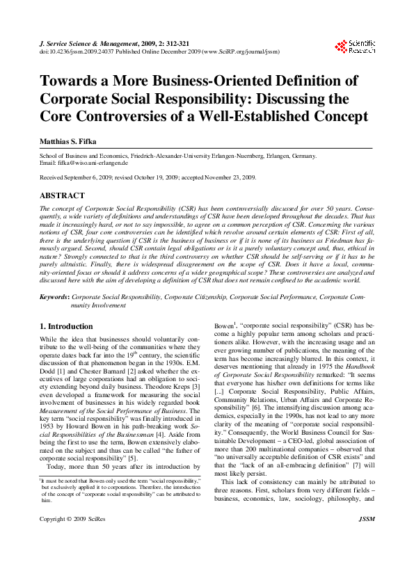 (PDF) Towards a More Business-Oriented Definition of Corporate Social ...