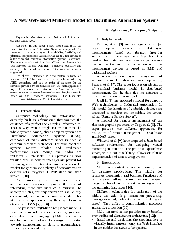 Pdf A New Web Based Multi Tier Model For Distributed Automation Systems