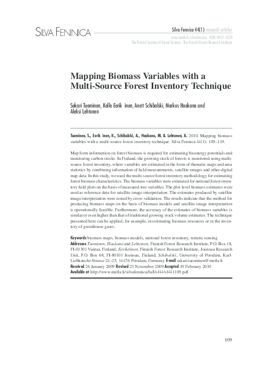 Pdf Mapping Biomass Variables With A Multi Source Forest Inventory