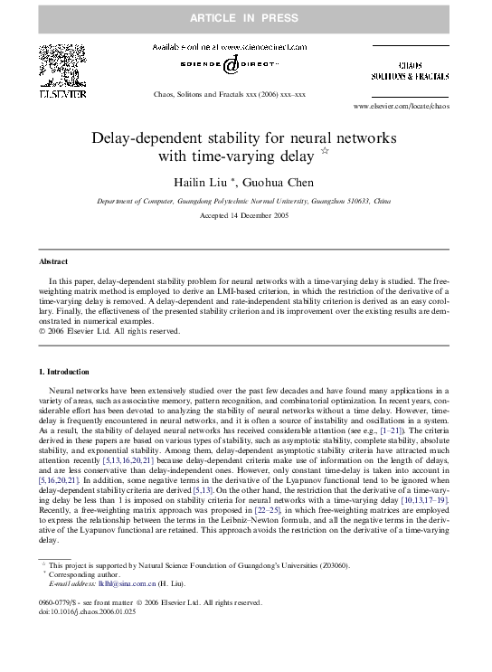 (PDF) Delay-dependent stability for neural networks with time-varying delay