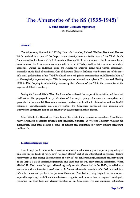 (PDF) The Ahnenerbe of the SS (1935-1945) A think tank for Germanic ...