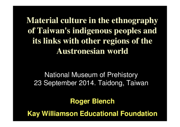 (PDF) Material culture in the ethnography of Taiwan's indigenous ...
