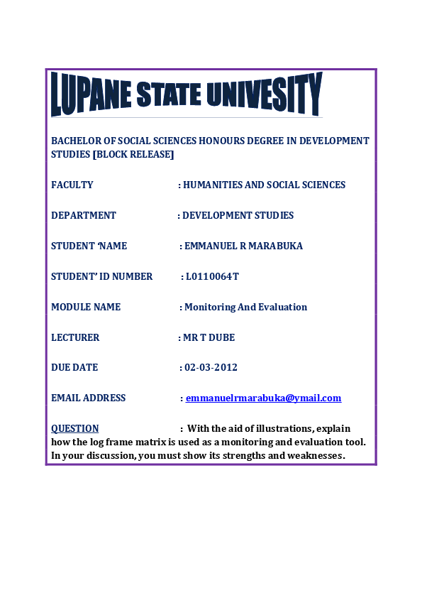 (PDF) Explain how a logframe is used in Monitoring and Evaluation tool ...