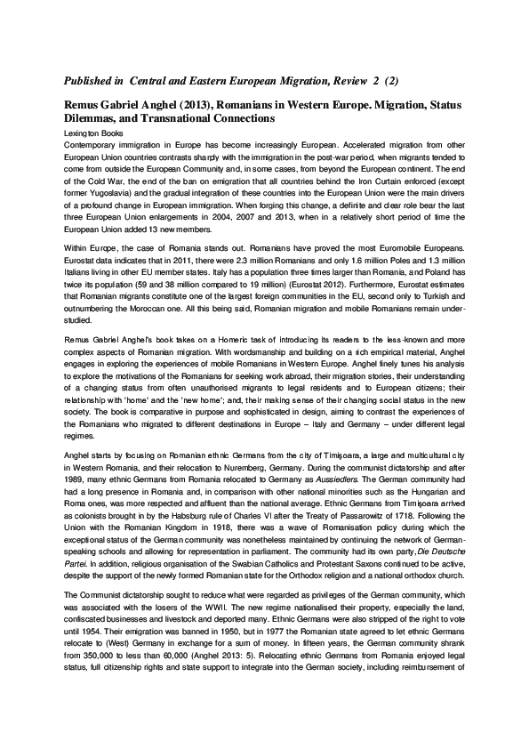 (DOC) Remus Gabriel Anghel (2013), Romanians in Western Europe ...