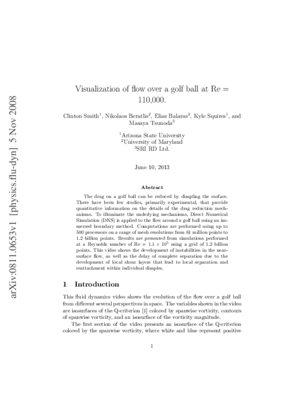 (PDF) Visualization of flow over a golf ball at Re = 110,000