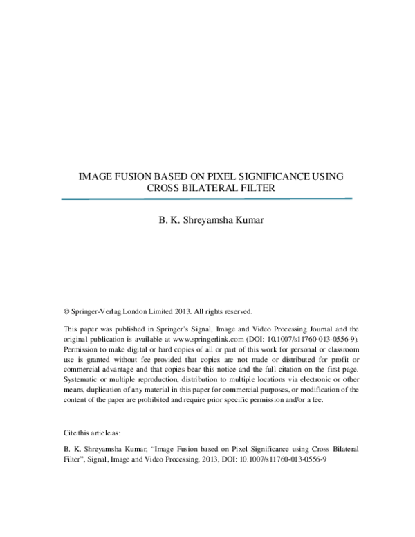 (PDF) Image fusion based on pixel significance using cross bilateral filter