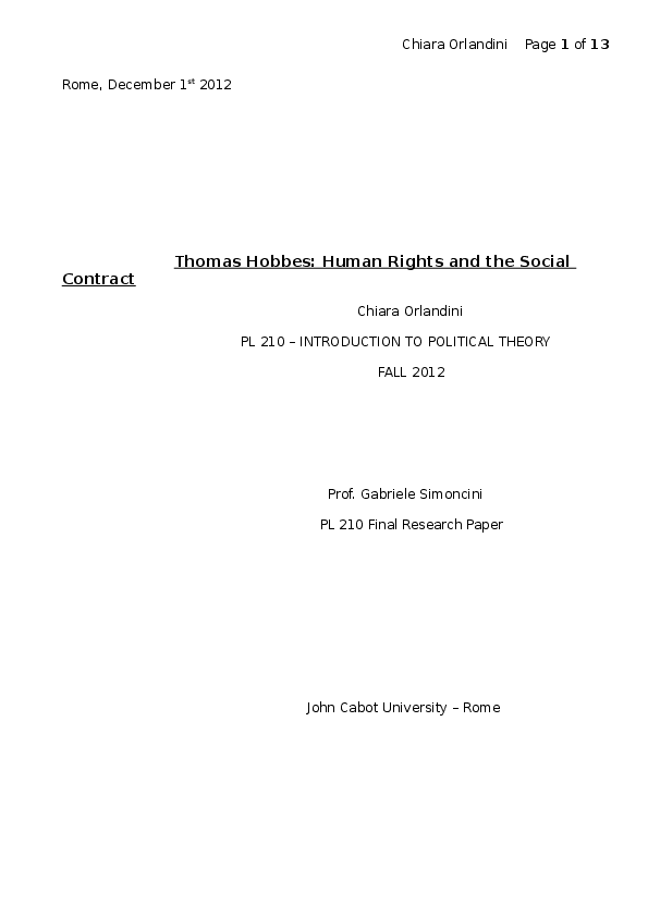 (DOC) Thomas Hobbes: Human Rights and the Social Contract