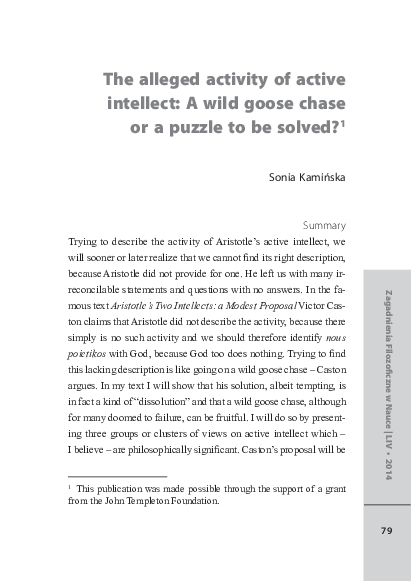 The alleged activity of active intellect: a wild goose chase or a ...