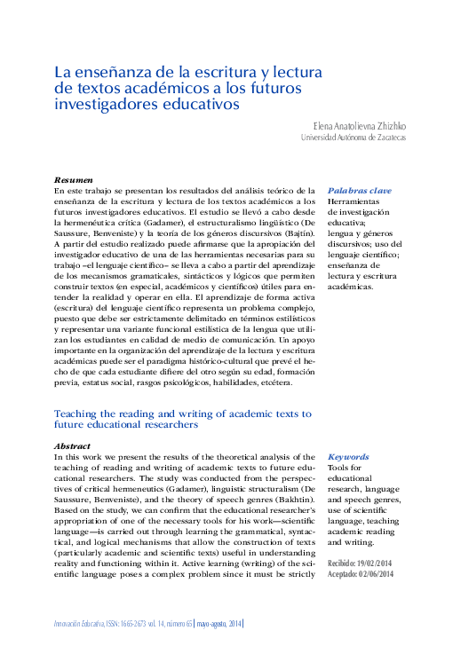 (PDF) Teaching the reading and writing of academic texts to future ...