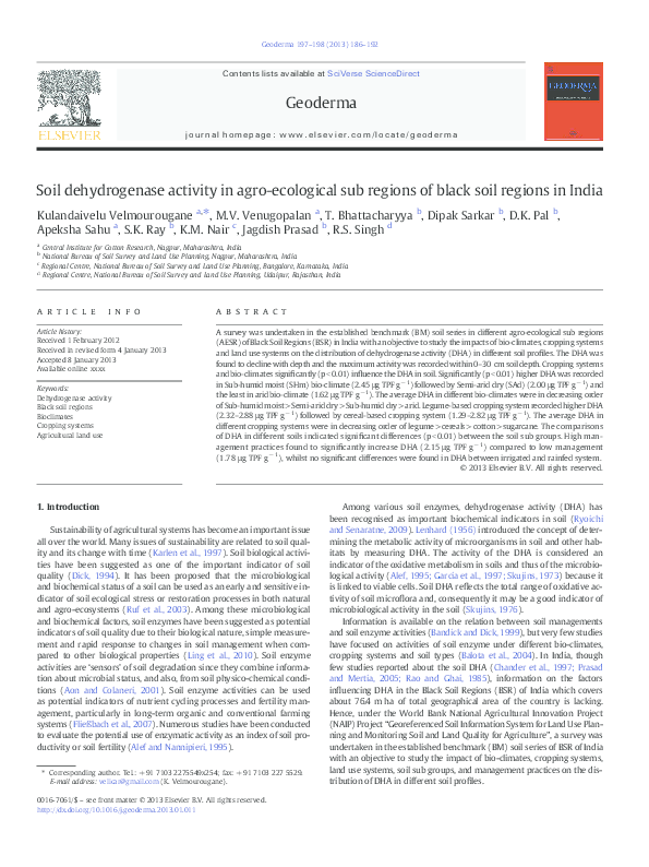 (PDF) Soil dehydrogenase activity in agro-ecological sub regions of ...